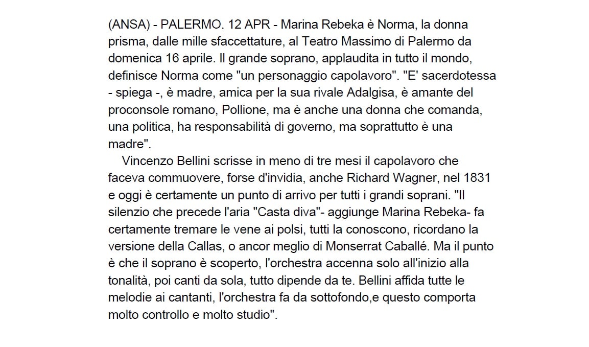 ANSA.it: Marina Rebeka, una "Norma" con millesfaccettature al Massimo ...